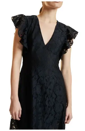 Cynthia Rowley Lace Flutter Sleeve Midi Dress
