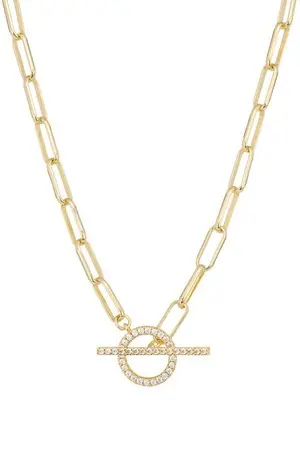 ATHRA LUXE Pavé Paper Clip Chain Toggle Necklace - Gold