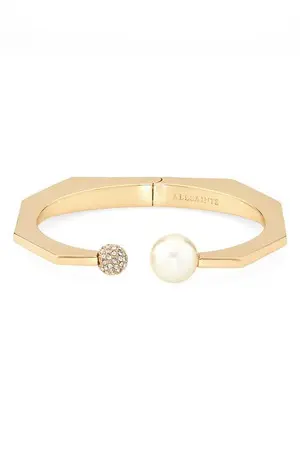 ALLSAINTS Faux Pearl And Pavé Hinge Cuff - Pearl/gold