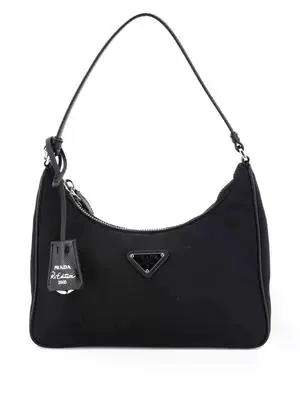 Prada Re-edition 2005 Tessuto With Saffiano Leather Mini Hobo Bag - Black
