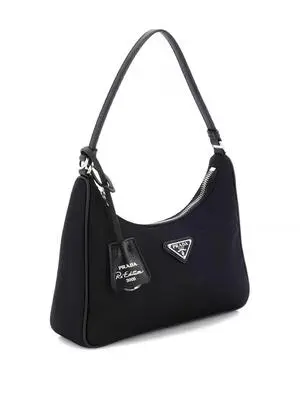 Prada Re-edition 2005 Tessuto With Saffiano Leather Mini Hobo Bag - Black