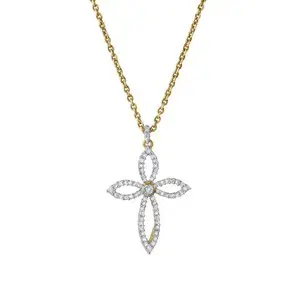LUVMYJEWELRY 10k Gold Diamond Cross Pendant Necklace - 10k Yellow Gold