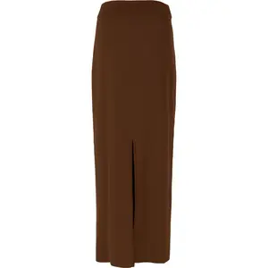 Alexandra Bueno Ribbed Knit Midi Skirt Brown