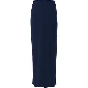 Alexandra Bueno Ribbed Knit Midi Skirt Navy