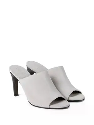 Brunello Cucinelli Suede Open-toe Heeled Mules With Monili Embroidery - Grey