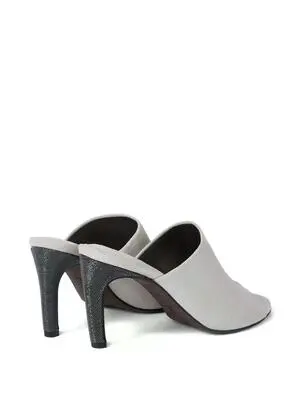 Brunello Cucinelli Suede Open-toe Heeled Mules With Monili Embroidery - Grey