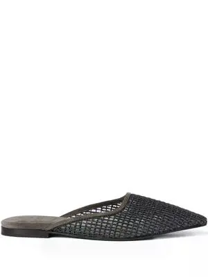 Brunello Cucinelli Monili-embroidered Net Flat Mules - Brown