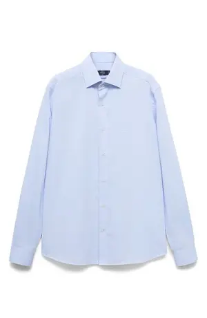 Mango Slim Fit Cotton Blend Button-up Shirt - Sky Blue