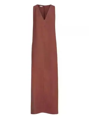 Brunello Cucinelli V-neck Monili-detail Midi Dress - Orange