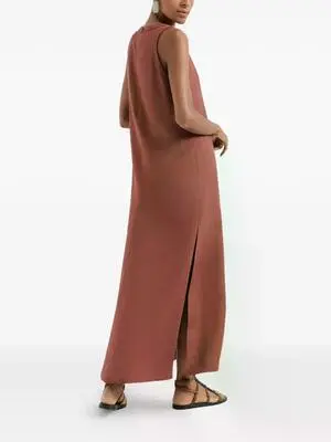 Brunello Cucinelli V-neck Monili-detail Midi Dress - Orange
