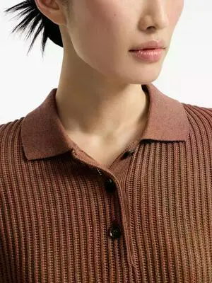 Brunello Cucinelli Metallic Open-knit Polo Shirt - Orange