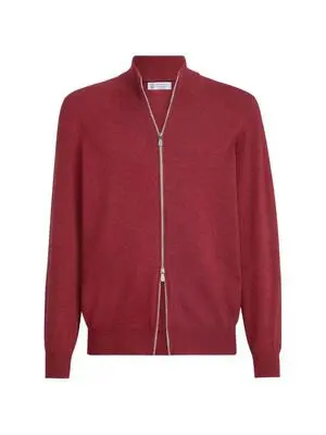Brunello Cucinelli Cashmere Turtleneck Cardigan Red