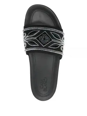 Casablanca Embroidered Slides - Black