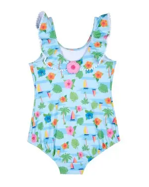 FLORENCE EISEMAN Tropical Print Ruffle Neck Swimsuit