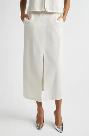 Emporio Armani Studded Twill Midi Skirt - Off White