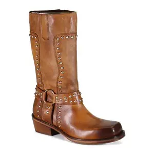 DIBA TRUE Val Uable Leather Mid-calf Studded Harness Boots - Tan