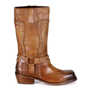 DIBA TRUE Val Uable Leather Mid-calf Studded Harness Boots