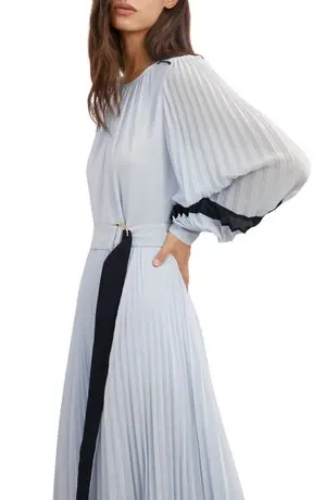 REISS Tori Long Sleeve Pleated Dress