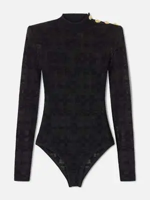Balmain Embellished Checked Stretch-knit Bodysuit