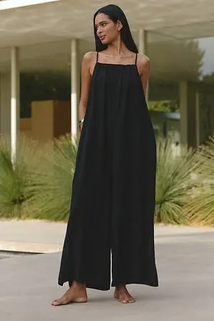 Sanctuary Pleated Wide-Leg Beach Jumpsuit Black