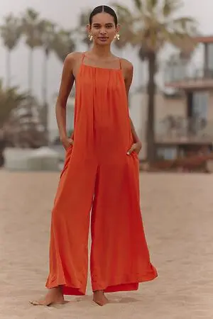Sanctuary Pleated Wide-leg Beach Jumpsuit - Orange