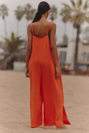 Sanctuary Pleated Wide-leg Beach Jumpsuit - Orange
