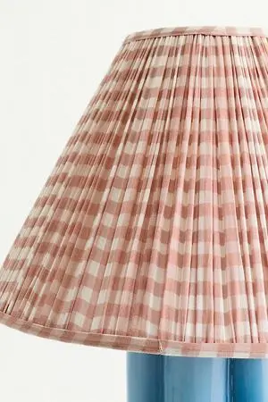 Anthropologie Printed Ruched Empire Lamp Shade - Blush Gingham