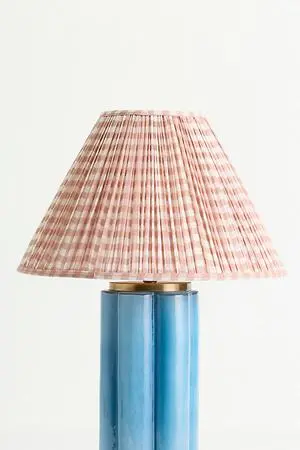 Anthropologie Printed Ruched Empire Lamp Shade - Blush Gingham