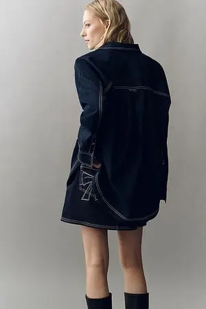 PILCRO Denim Long-sleeve Embroidered Bow Buttondown Shirt