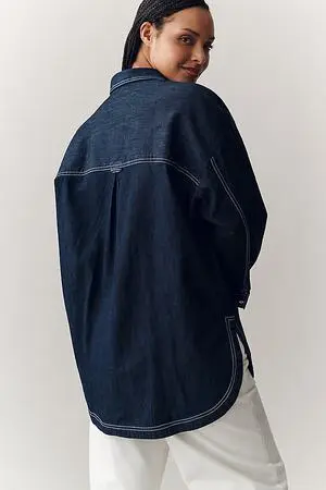 PILCRO Denim Long-sleeve Embroidered Bow Buttondown Shirt