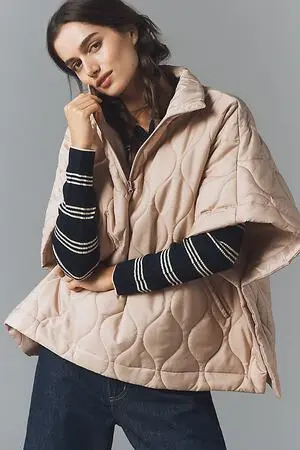 DO EVERYTHING IN LOVE Quilted Puffer Poncho Jacket - Beige