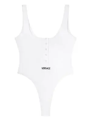 Versace Logo-embroidered Ribbed Bodysuit - White