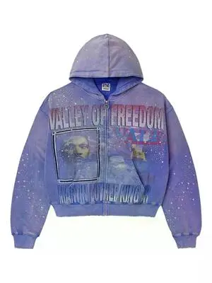 VALE FOREVER Graphic Zip-up Hoodie - Blue