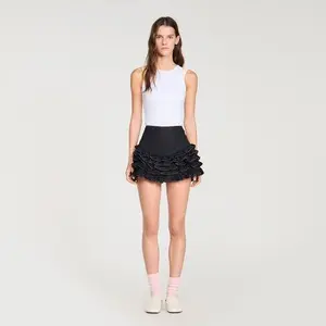 Sandro Ruffled Skort With Topstitching