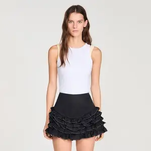 Sandro Ruffled Skort With Topstitching
