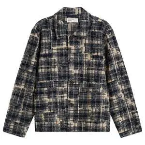 Universal Works Patch Check Fleece Rams Jacket - Navy
