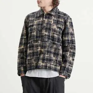 Universal Works Patch Check Fleece Rams Jacket - Navy