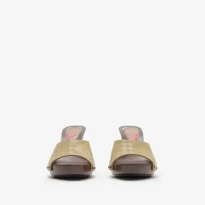 Burberry Check Leather Potter Mules - Limebeige Beige