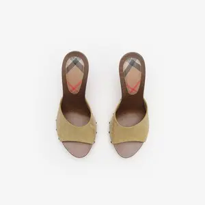 Burberry Check Leather Potter Mules - Limebeige Beige