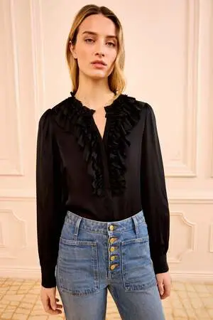 Ulla Johnson Rouen Silk Ruffle Blouse - Noir