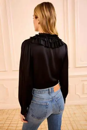 Ulla Johnson Rouen Silk Ruffle Blouse - Noir