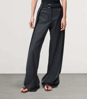 Loewe Wool Check Belted Trousers - Grey