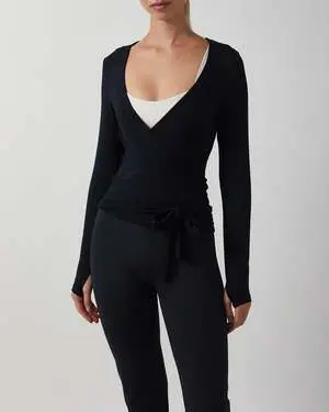 SISTERLY TRIBE Soft Ballet Wrap Top - Black