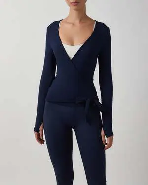 SISTERLY TRIBE Soft Ballet Wrap Top - Navy