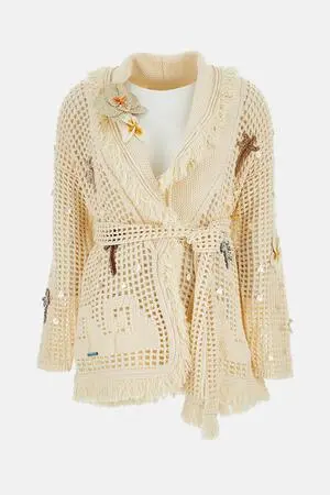 Alanui Long Cardigan With Pins And Mother-of-pearl Details