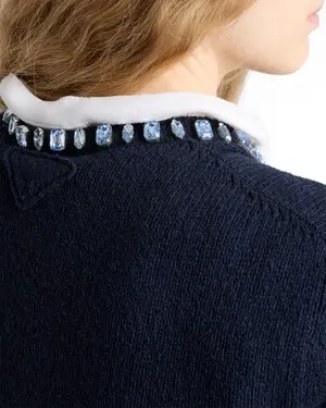 Prada Wool And Cashmere Crew-neck Sweater With Jewel Embellishment - Navy