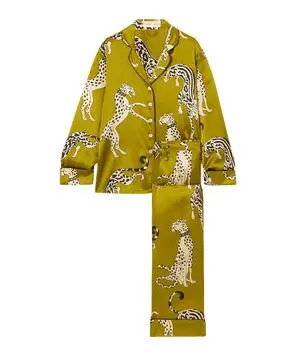 Olivia Von Halle Lila Printed Silk-satin Pajama Set - Yellow
