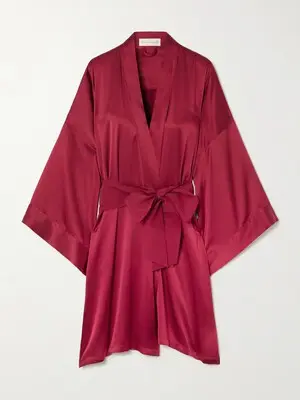 Olivia Von Halle Mimi Belted Silk-satin Robe - Red