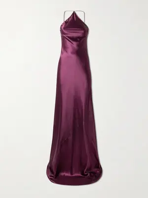 Alaïa Silk-satin Halterneck Gown - Burgundy