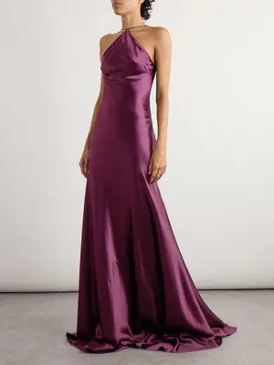 Alaïa Silk-satin Halterneck Gown - Burgundy